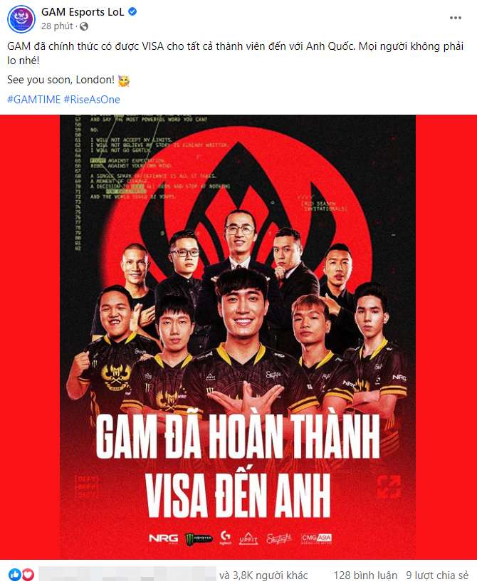 GAM Esports chính thức hoàn thiện Visa đến Anh và sẽ sớm có mặt tại ...